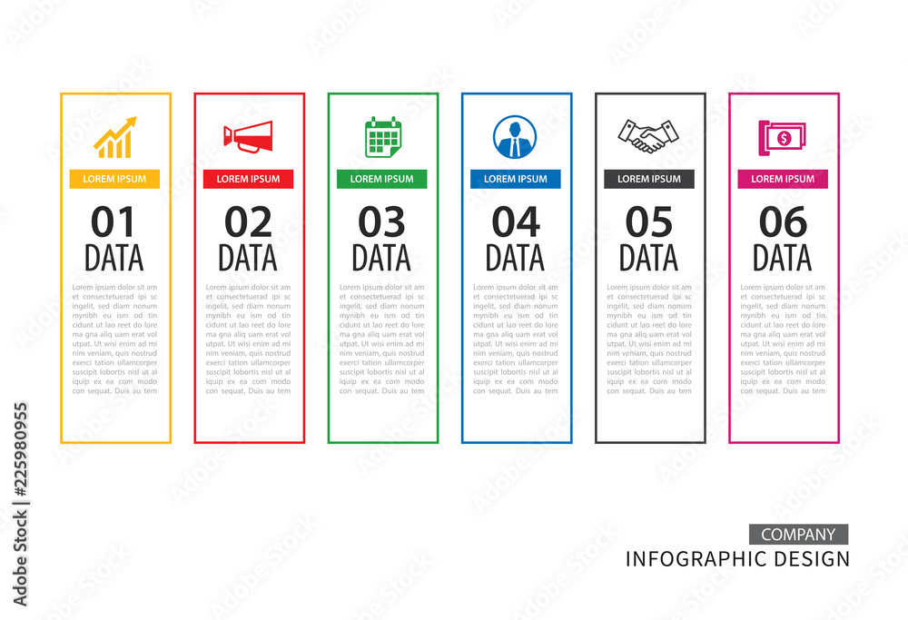 Infographics tab in vertical thin line index with 6 data template ...