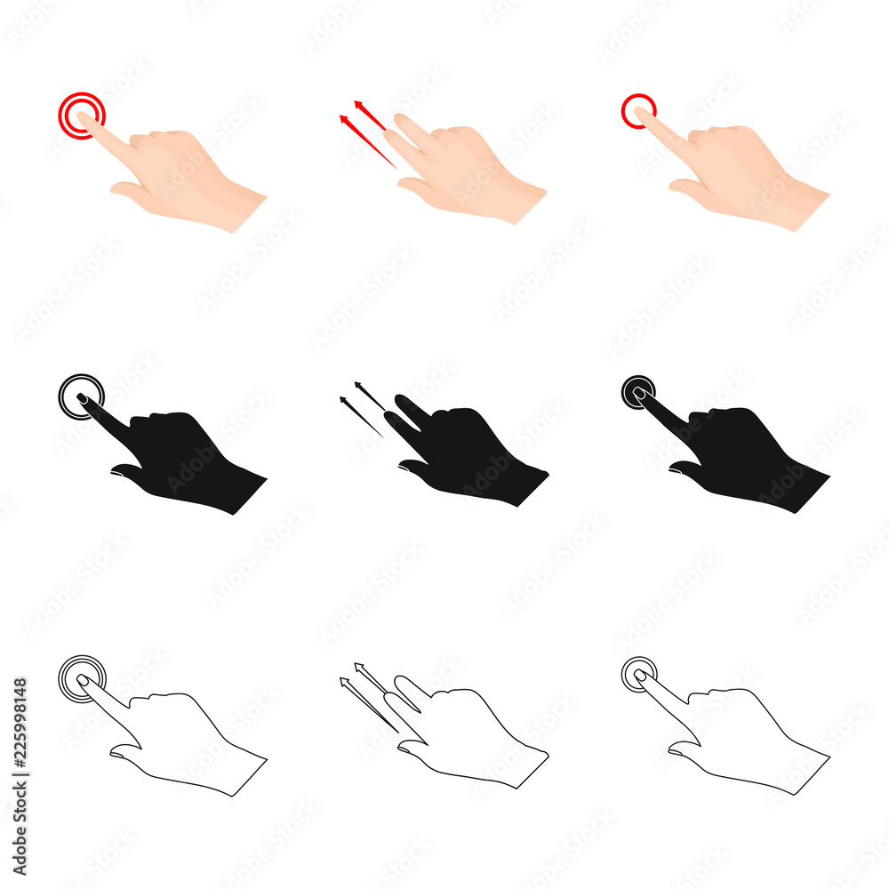 Vector illustration of touchscreen and hand symbol. Set of touchscreen ...