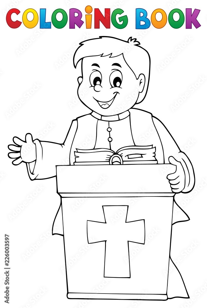 Coloring book young priest topic 2 Stock Vector | Adobe Stock