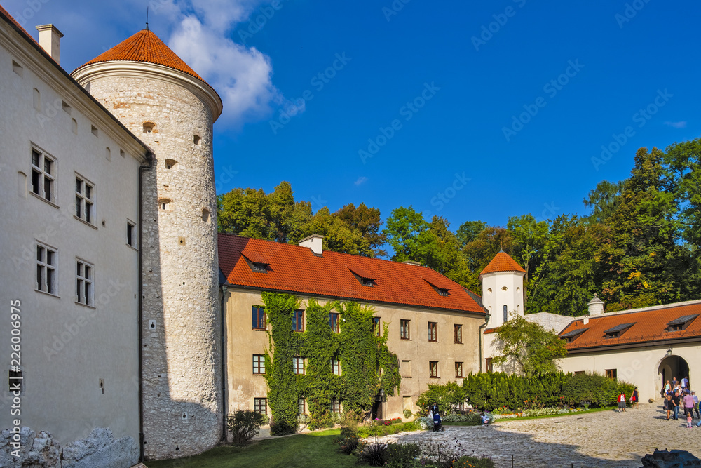 Pieskowa Skala, Poland - Inner courtyard and gothic tower of historic ...