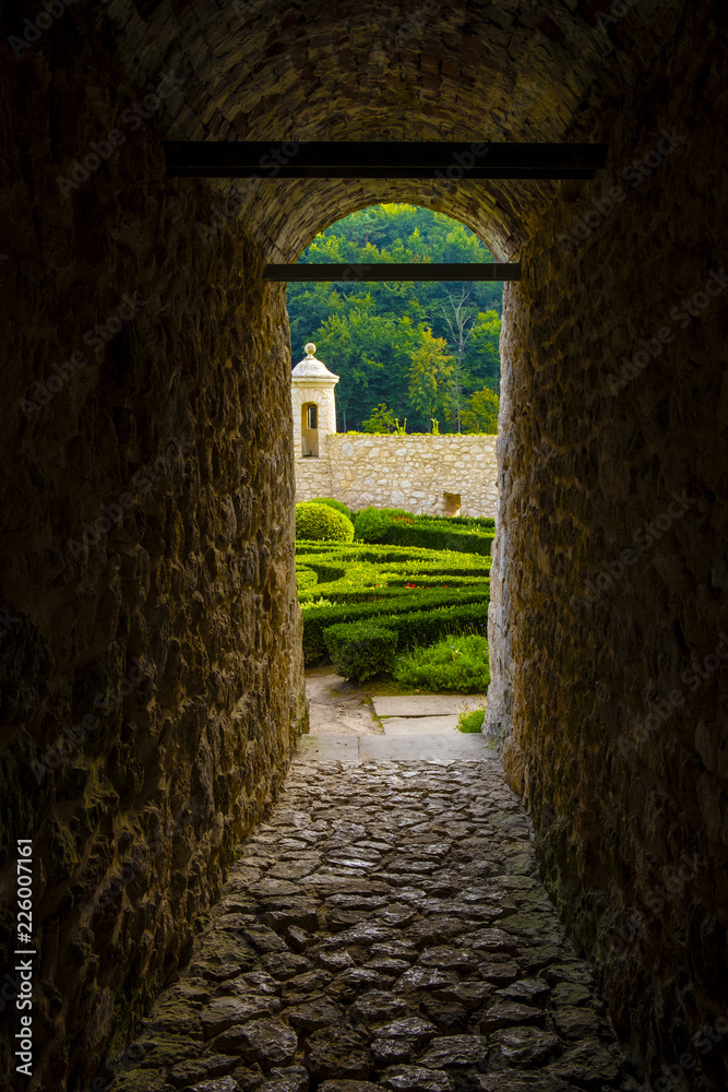 Pieskowa Skala, Poland - Stone tunnel and inner gardens of historic ...