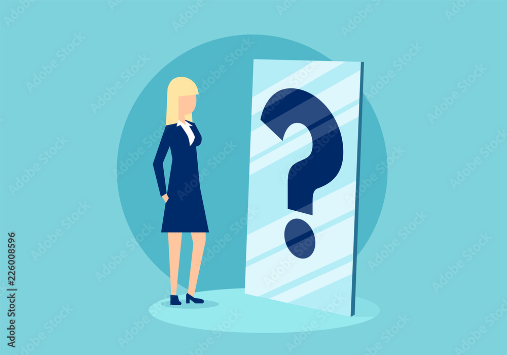 Cartoon woman in front of mirror with question mark Stock Vector ...