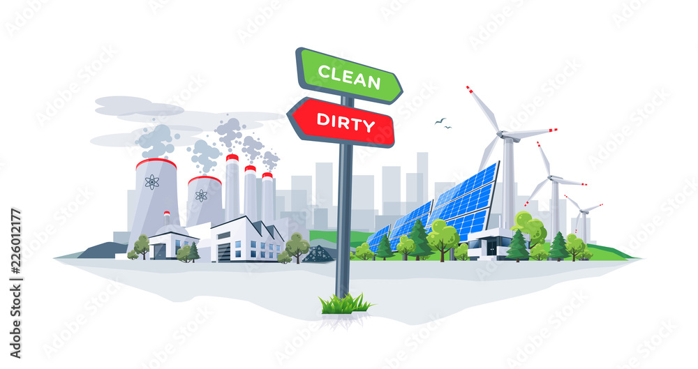 Vector illustration showing directional sign to clean or dirty ...