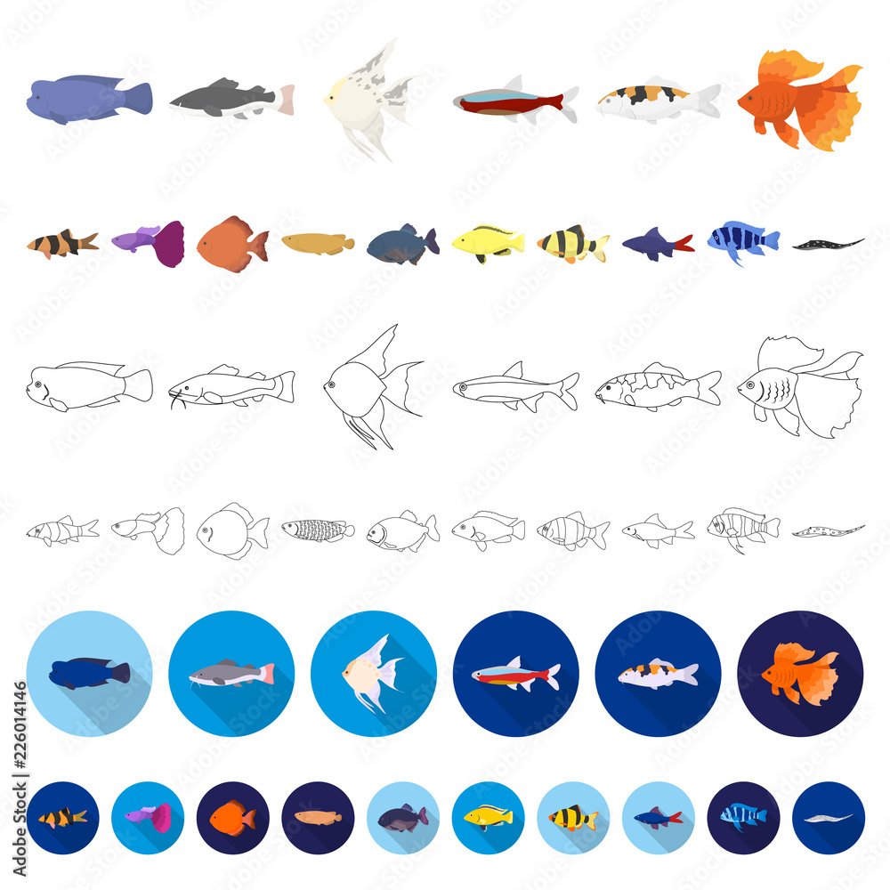Different types of fish cartoon icons in set collection for design ...