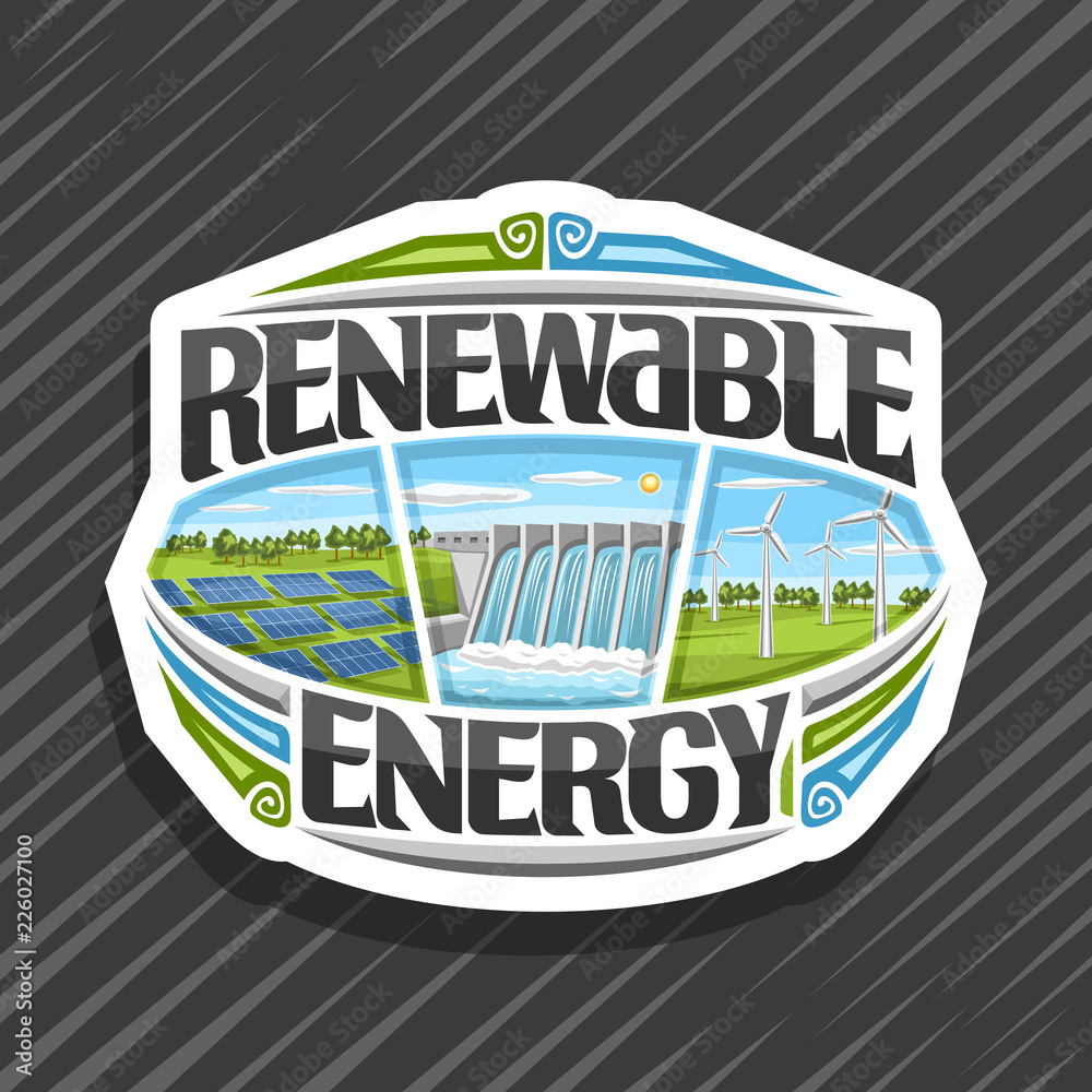 Vector logo for Renewable Energy, white sign with array solar panels ...