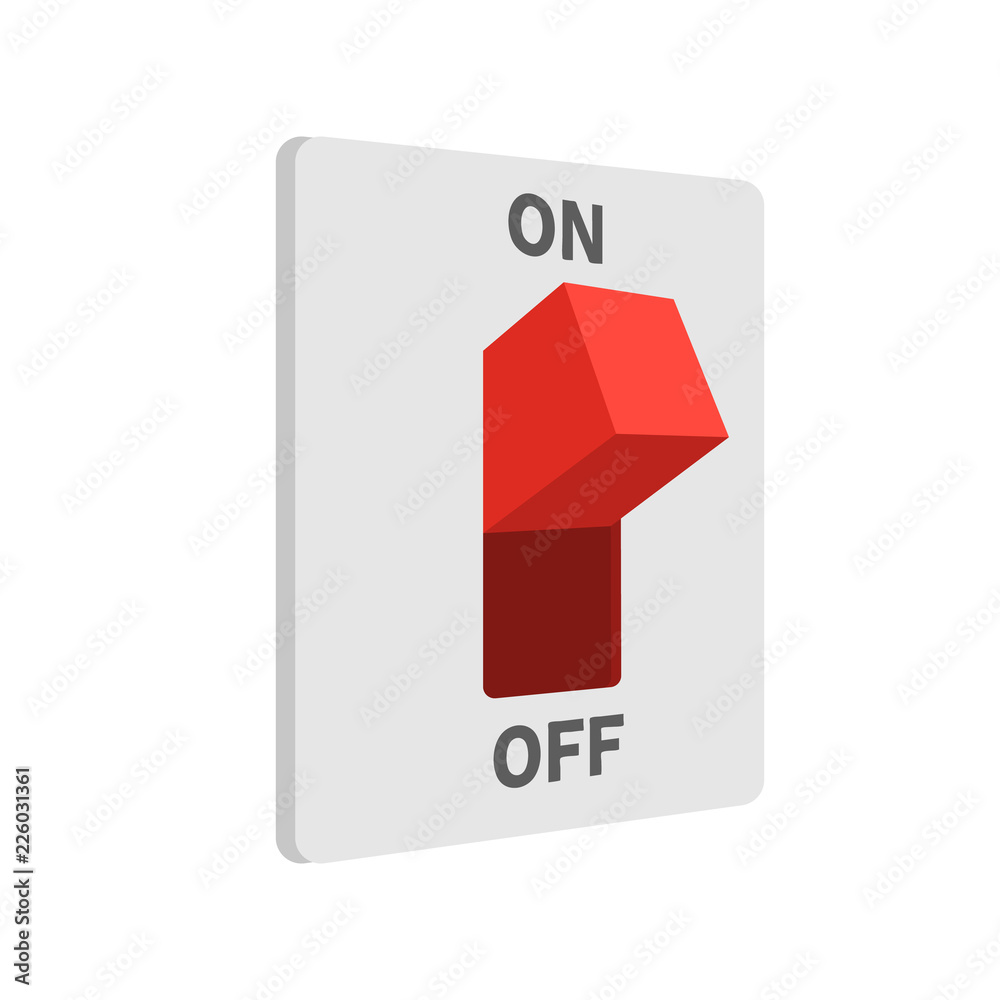 Electric switch turned on, flat style, isolated on white background ...