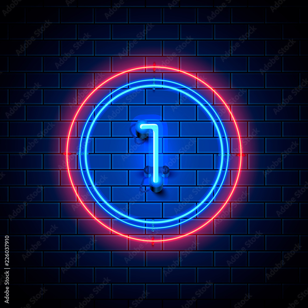 Neon city font sign number 1, signboard one. Vector illustration Stock ...