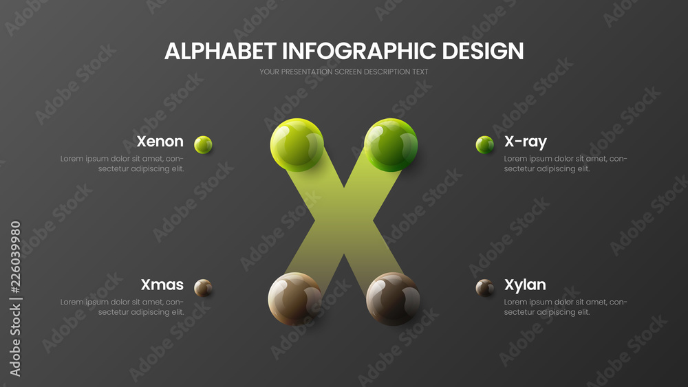Amazing vector alphabet 4 option infographic 3D realistic colorful ...