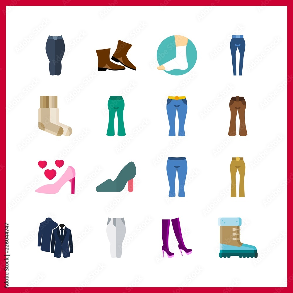 16 leg icon. Vector illustration leg set. blue costume back side and ...