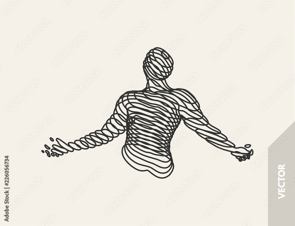 3d model of man. Vector illustration. Wire connection to virtual ...