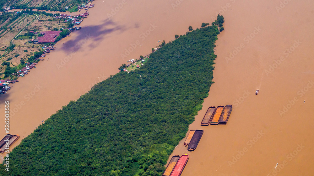 aerial picture of empty barges waiting to be loaded near the coal ...