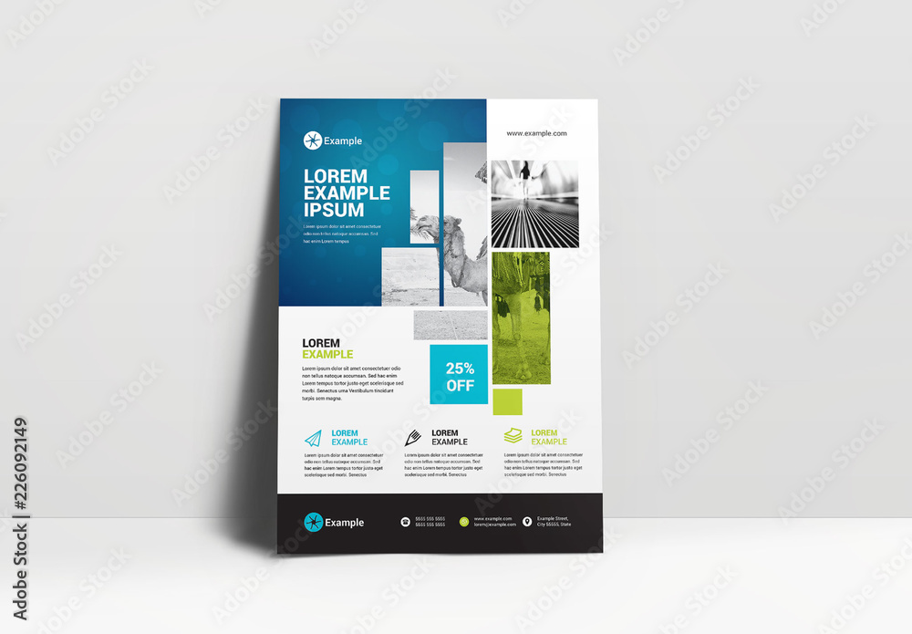 Business Flyer Layout with Blue Header Stock Template | Adobe Stock