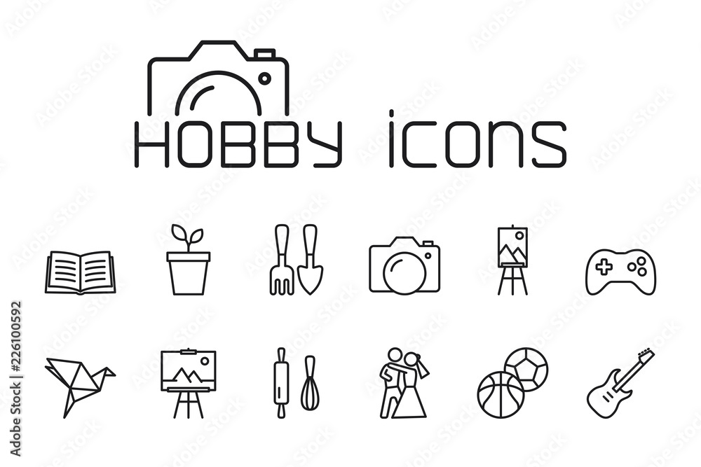 line hobby icons set on white background Stock Vector | Adobe Stock
