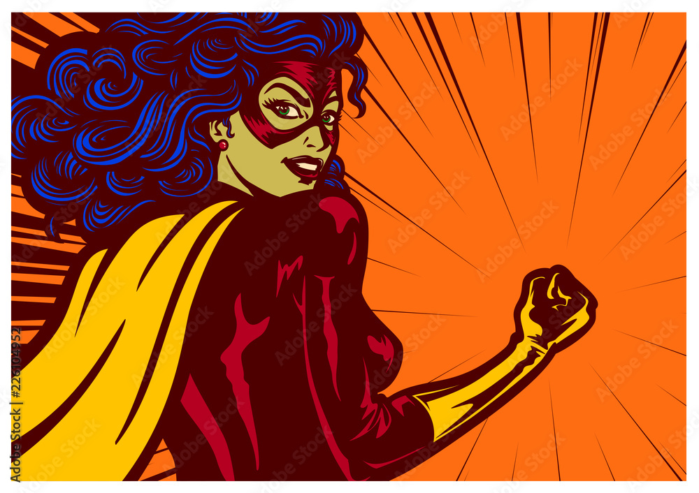 Pop art comic book style female superheroine with clenched fist female ...
