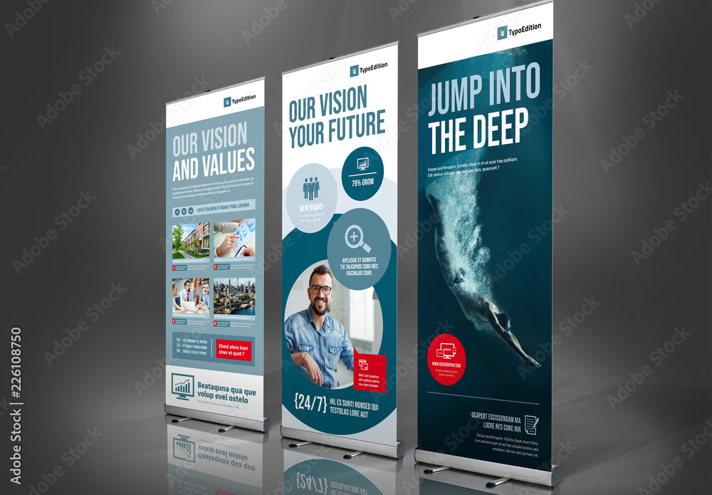 Blue and White Banner Advertisement Layout with Red Accents Stock ...