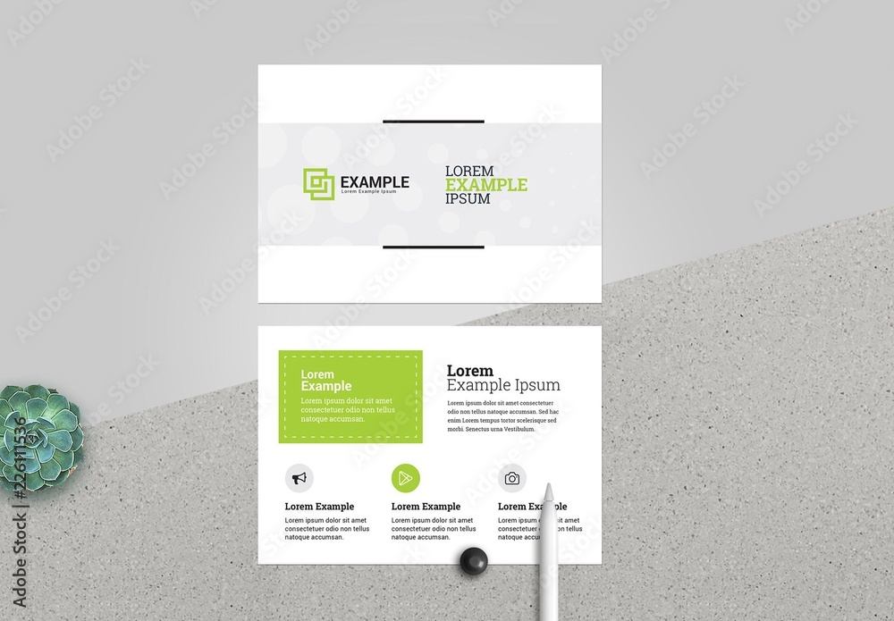 Postcard Layout with Green Accents Stock Template | Adobe Stock