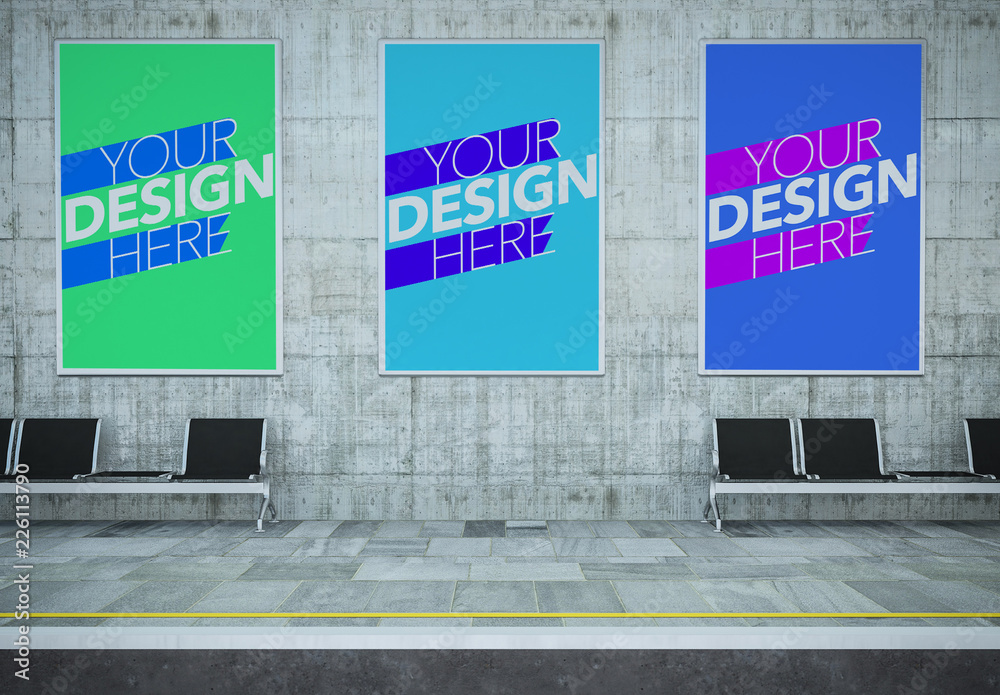 3 Public Transit Station Ads Mockup Stock Template | Adobe Stock