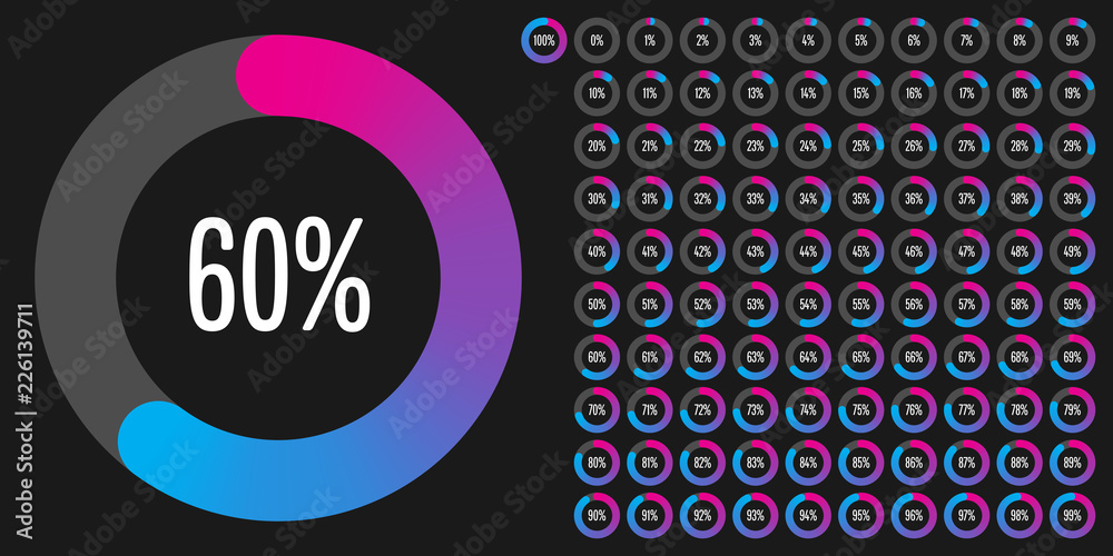 Set of circle percentage diagrams from 0 to 100 ready-to-use for web ...