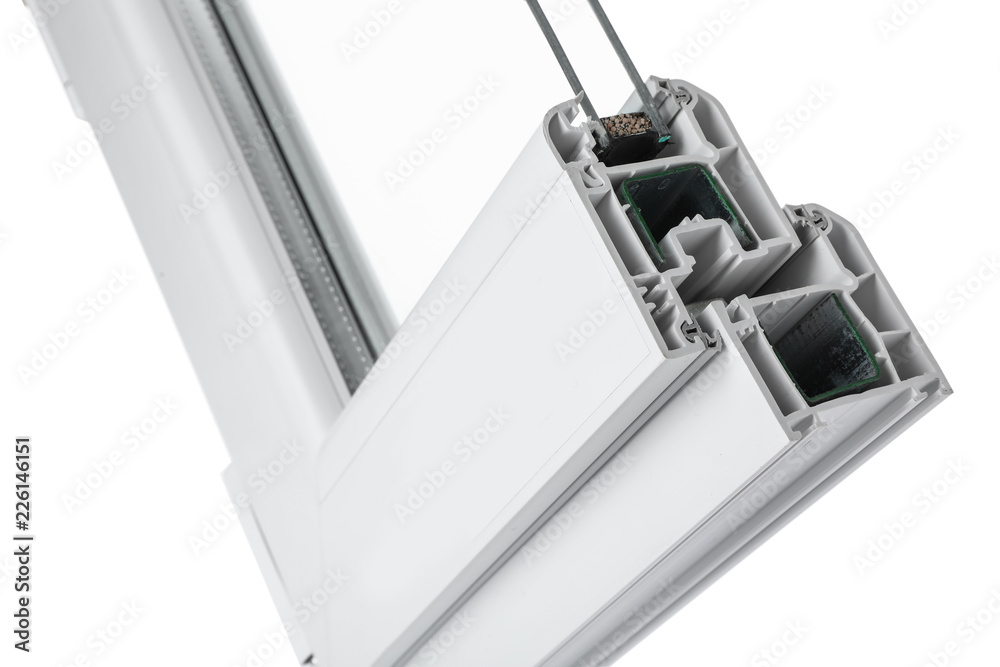 Sample of modern window profile on white background, closeup Stock ...