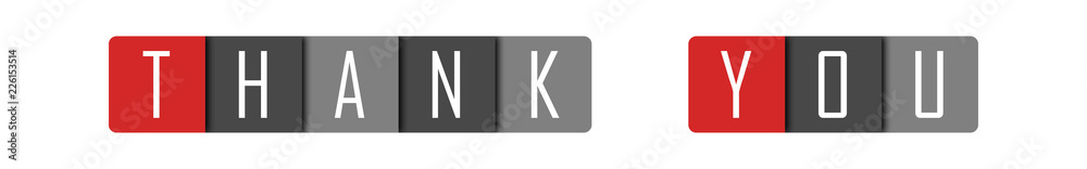 Thank You - clear white text written in red and gray boxes on white ...