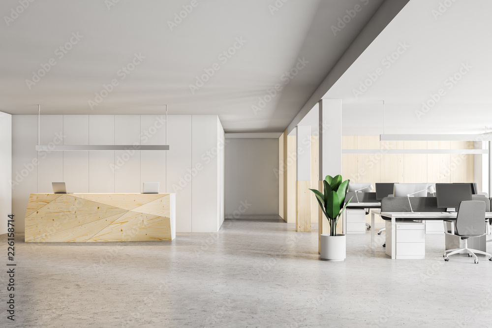 Wooden office reception desk and open space Stock Illustration | Adobe ...