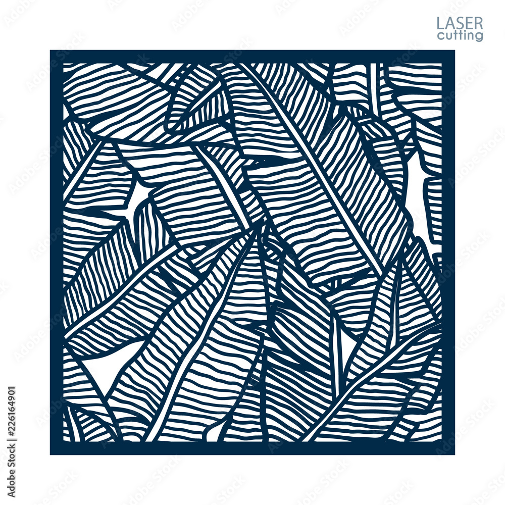 Laser cut panel with floral pattern of banana leaves, template for ...