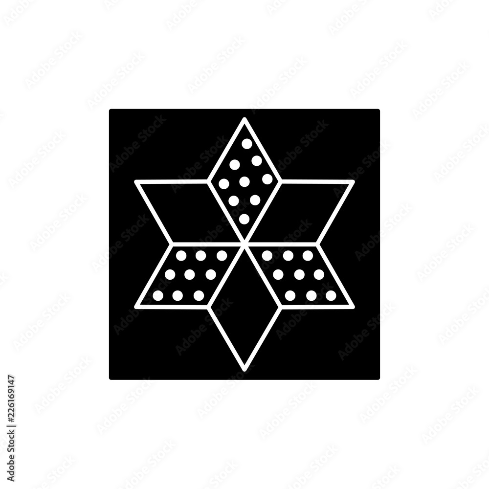 Black & white vector illustration of star quilt pattern. Flat icon of ...
