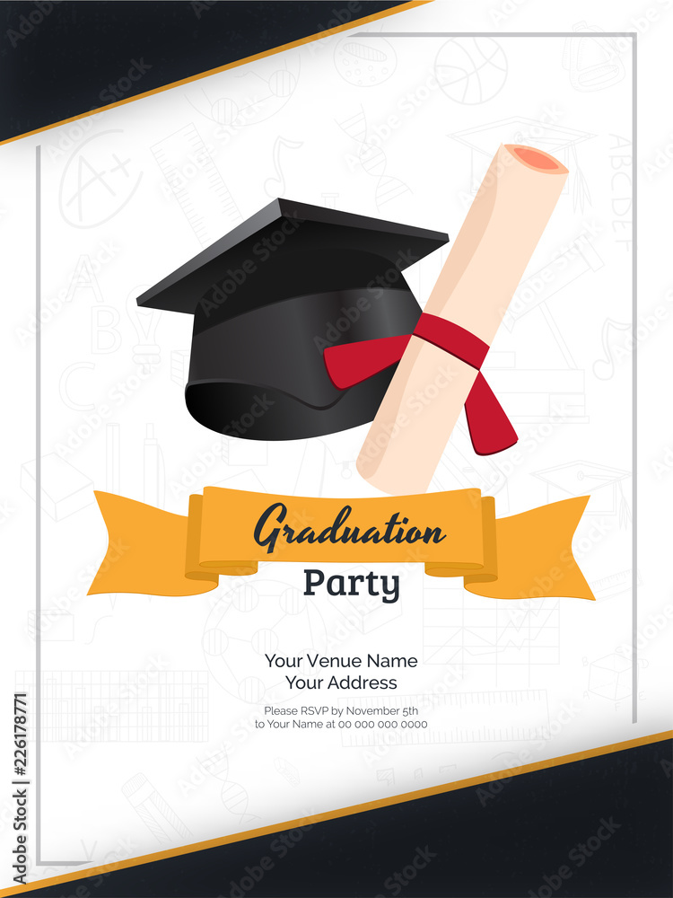 Graduation party invitation card or template design with illustration ...
