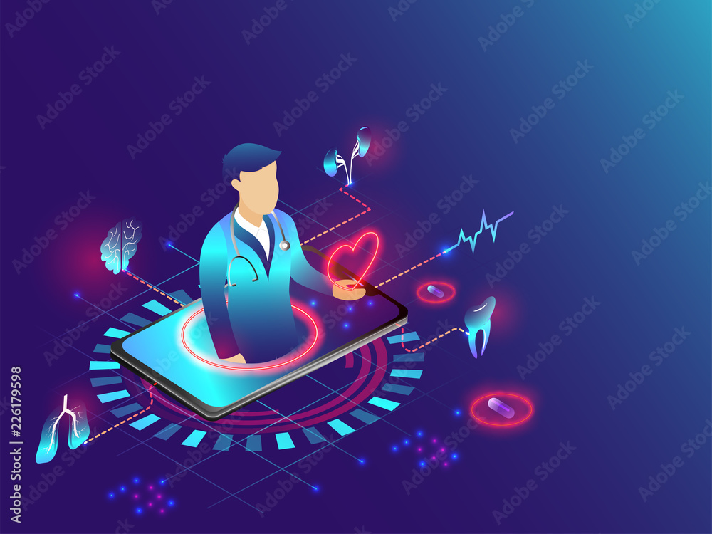 Biotechnology concept based isometric design, health care app on ...