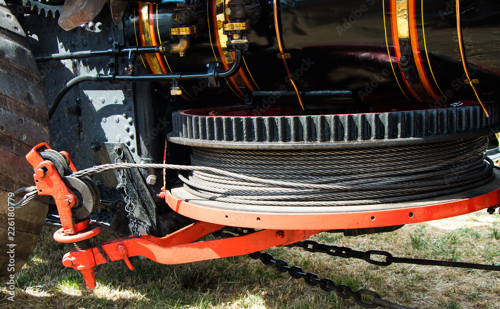 Vintage steam traction engine plough cable gear Stock Photo | Adobe Stock