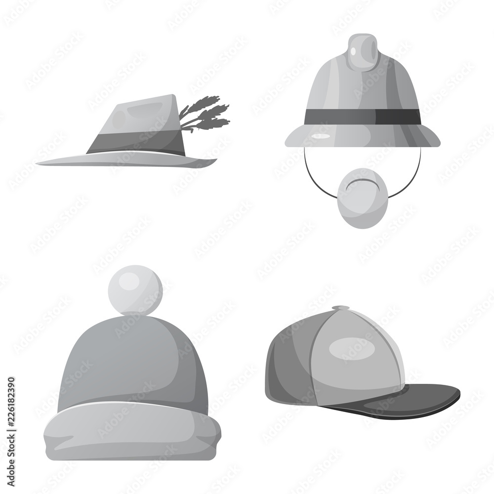 Vector design of headgear and cap sign. Set of headgear and accessory ...