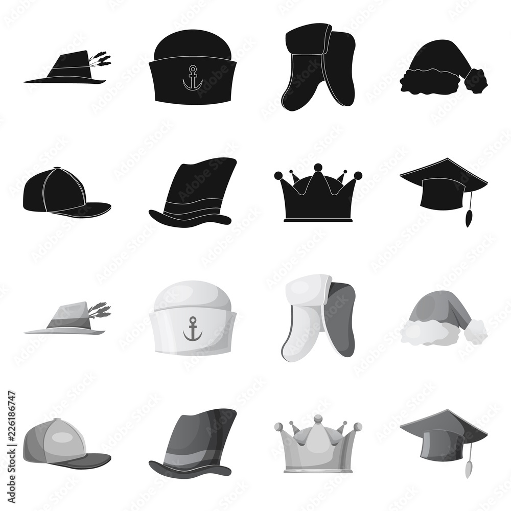 Vector illustration of headgear and cap icon. Collection of headgear ...
