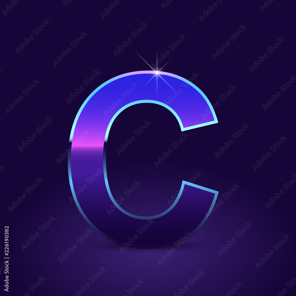 80's retro letter C uppercase vector font isolated on dark violet ...