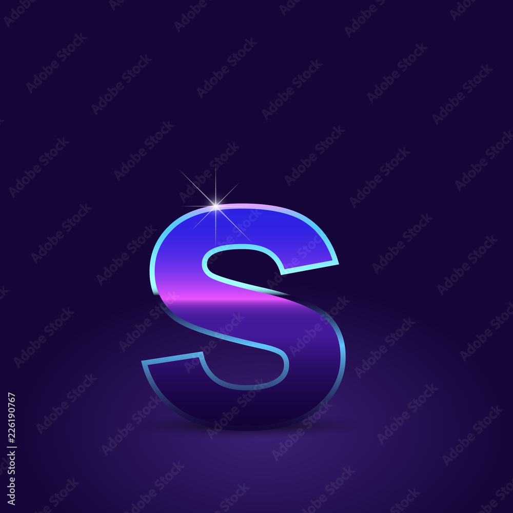 80's retro letter S lowercase vector font isolated on dark violet ...