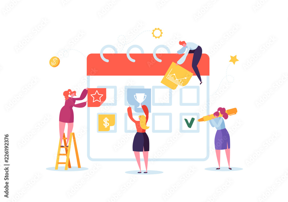 Planning Schedule Concept with Business Characters Working with Planner ...