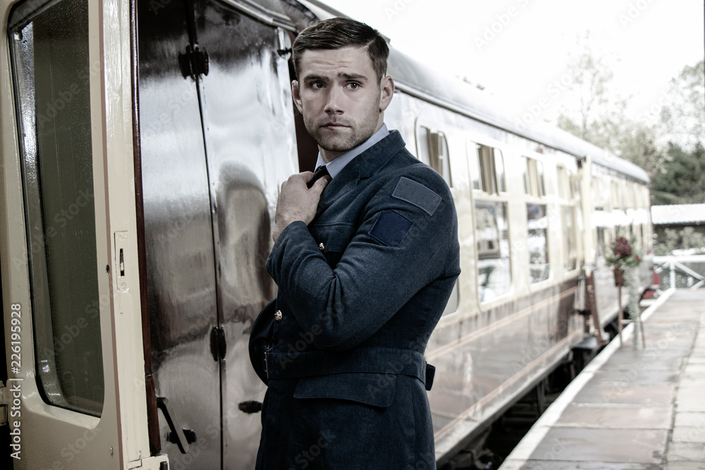 Good looking ww2 male air force officer in uniform boarding train Stock ...