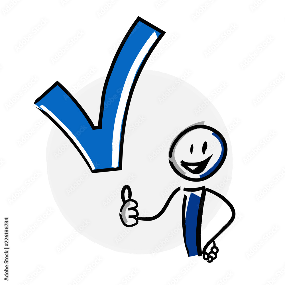 Strichfigur mit Daumen hoch und Check Zeichen Stock-Vektorgrafik ...