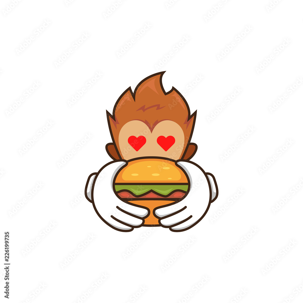 Monkey love burger. cool hype ape monkey carry burger logo mascot icon ...
