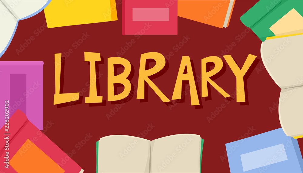 Books Library Lettering Illustration Stock Vector | Adobe Stock