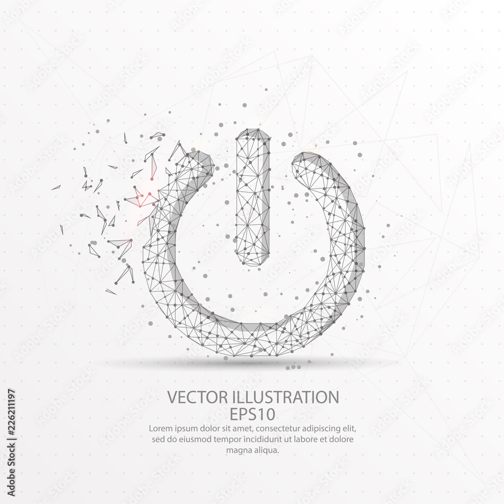 Power icon form polygonal low poly wire frame on black background ...