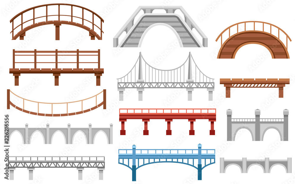 Collection of different bridges. City architecture flat icon. Vector ...