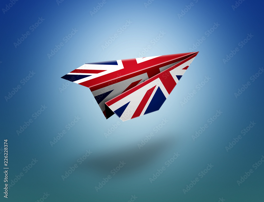 Flying paper plane origami with UK flag Stock Illustration | Adobe Stock