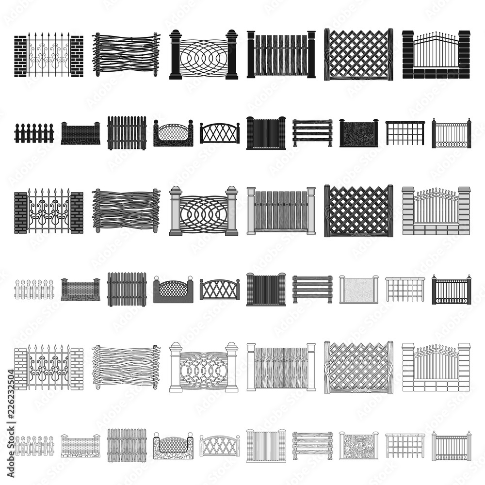 Different fence cartoon icons in set collection for design.Decorative ...