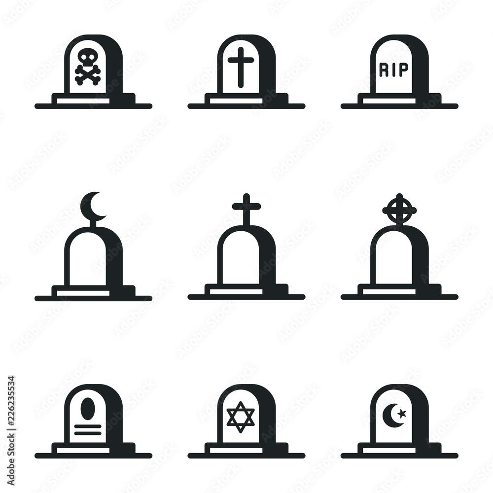 Cemetery crosses and gravestones icons set Stock Vector | Adobe Stock