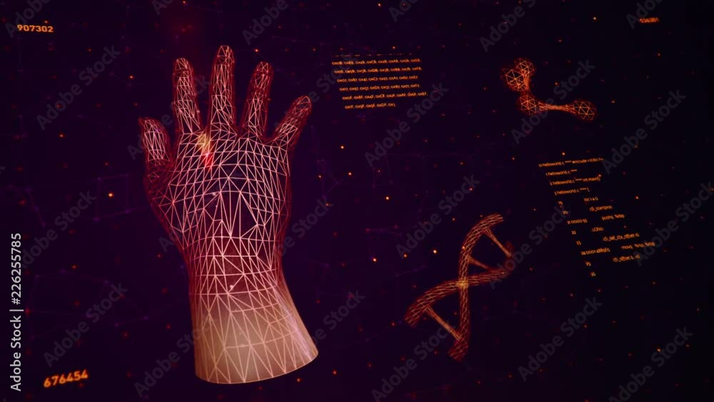 Background with animation of abstract interface. Human body, head ...