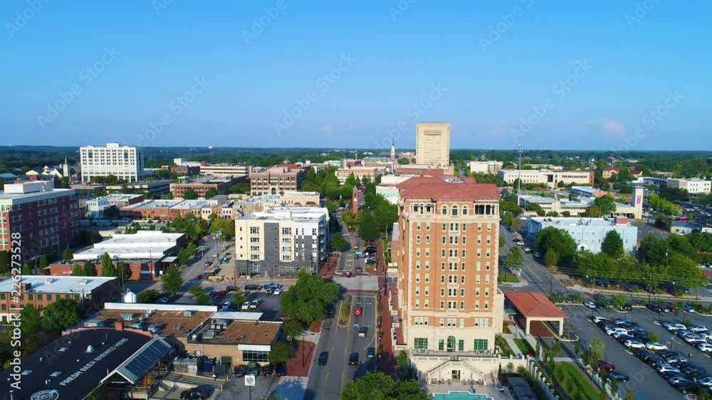 Drone Aerial of Downtown Spartanburg, South Carolina, USA Skyline Stock ...