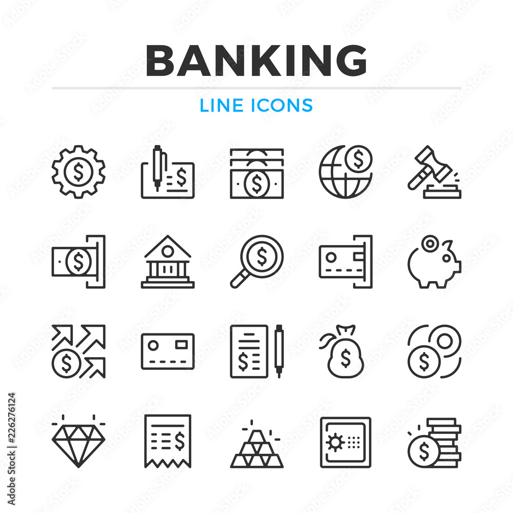 Banking line icons set. Modern outline elements, graphic design ...