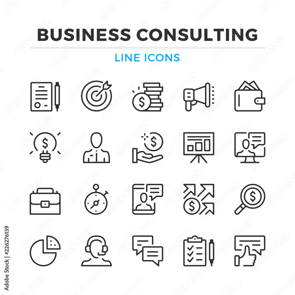 Business consulting line icons set. Modern outline elements, graphic ...