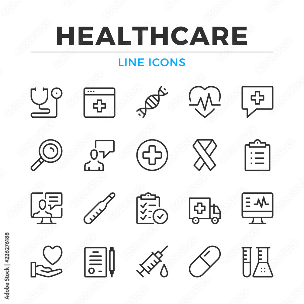 Healthcare line icons set. Modern outline elements, graphic design ...