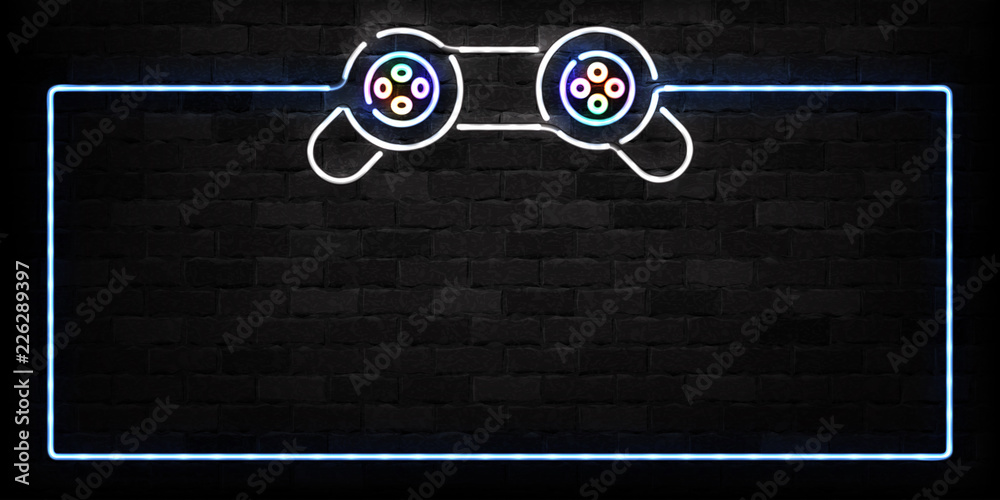 Vector realistic isolated neon sign of Controller frame logo for ...